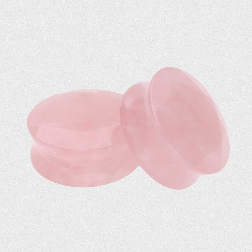 Faceted Rose Quartz Double Flare Stone Plug | Stretch It Body Jewellery
