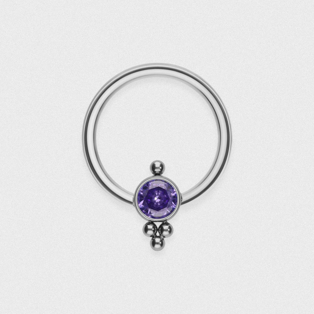 Amethyst Purple Jewelled Trinity Drop Titanium BCR Ball Closure Ring