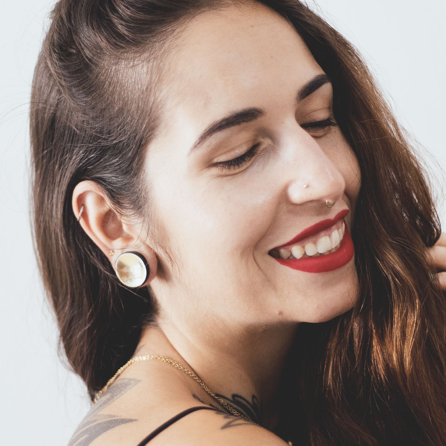 Areng Wood Double Flare Plug With Brass Concave Disc Inlay