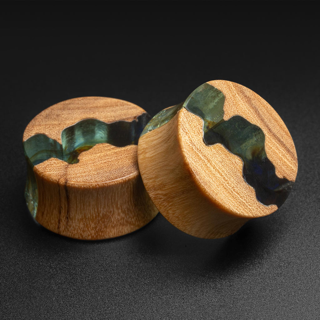 Azure River Epoxy & Olive Wood Double Flare Plug | Wood Plugs | SIBJ ...