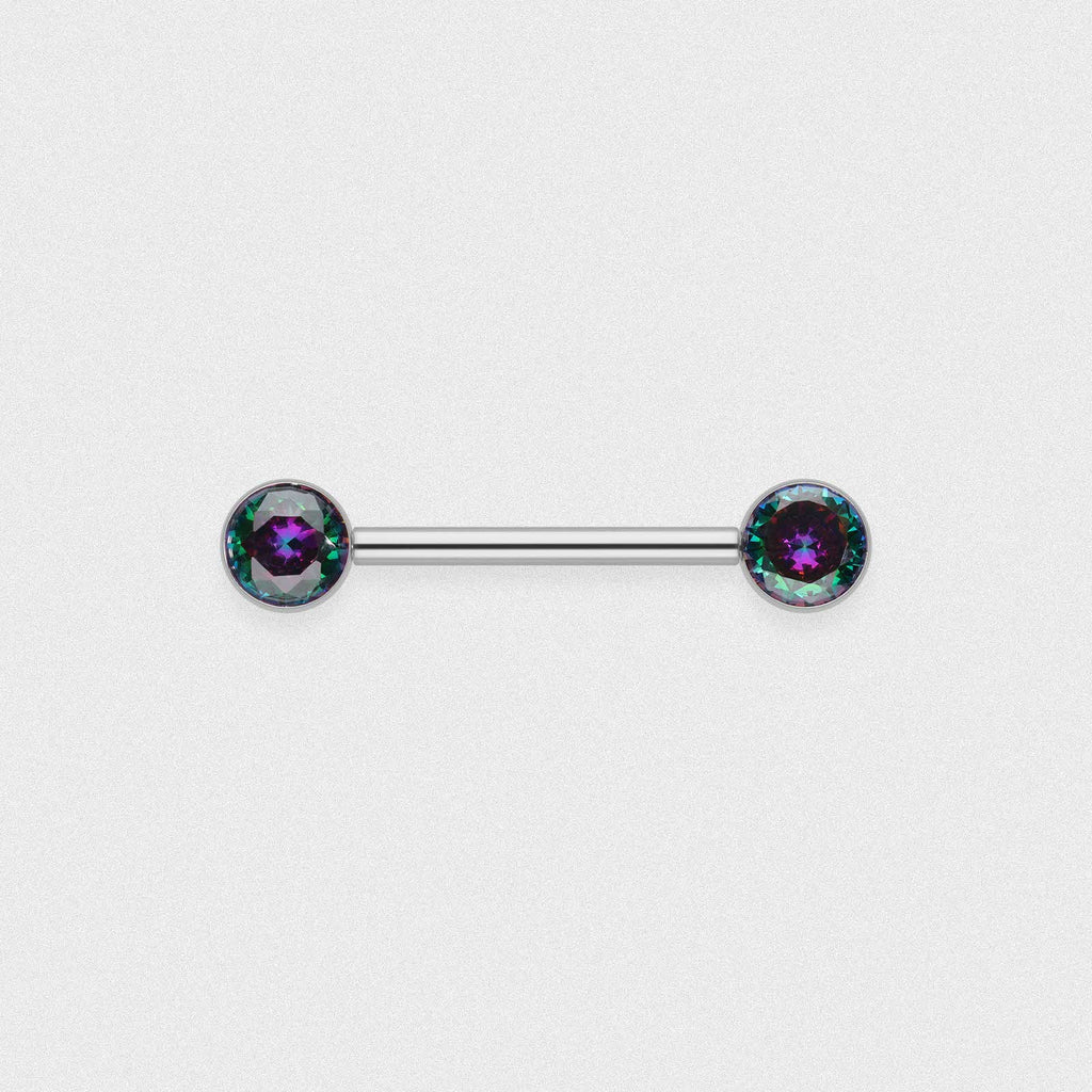 Bezel Set Front Facing Vitrail Medium Jewelled Titanium Threadless Bar