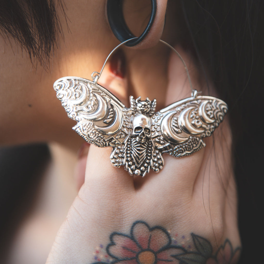 Death Moth Moon Phase Plug Hoops | Ear Stretching | SIBJ – Stretch It ...