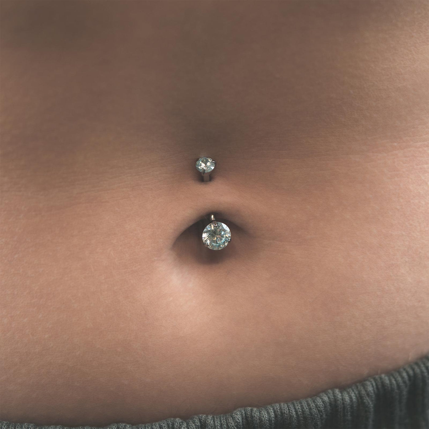 Double Aqua Jewelled Internally Threaded Titanium Belly Bar | SIBJ