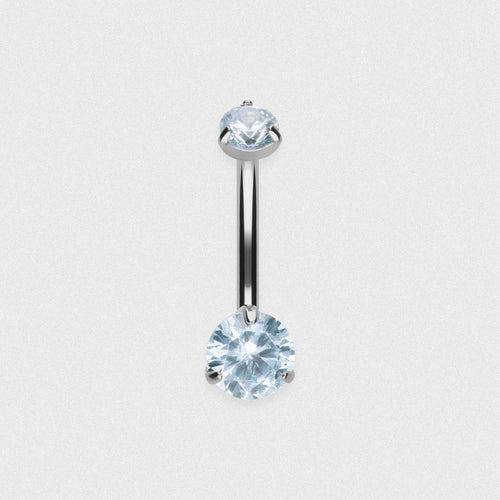Double Aqua Jewelled Internally Threaded Titanium Belly Bar | SIBJ