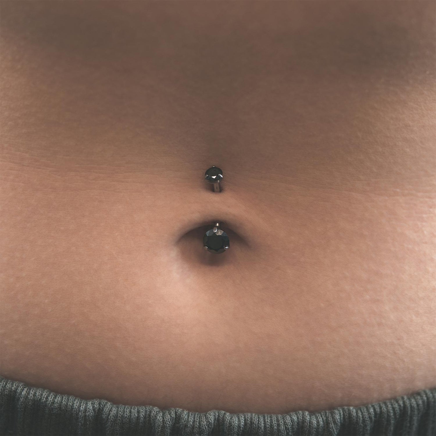 Double Black Jewelled Internally Threaded Titanium Belly Bar | SIBJ