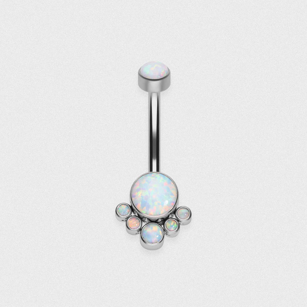 Double Opal Internally Threaded Titanium Belly Bar With Mini Opal Drop
