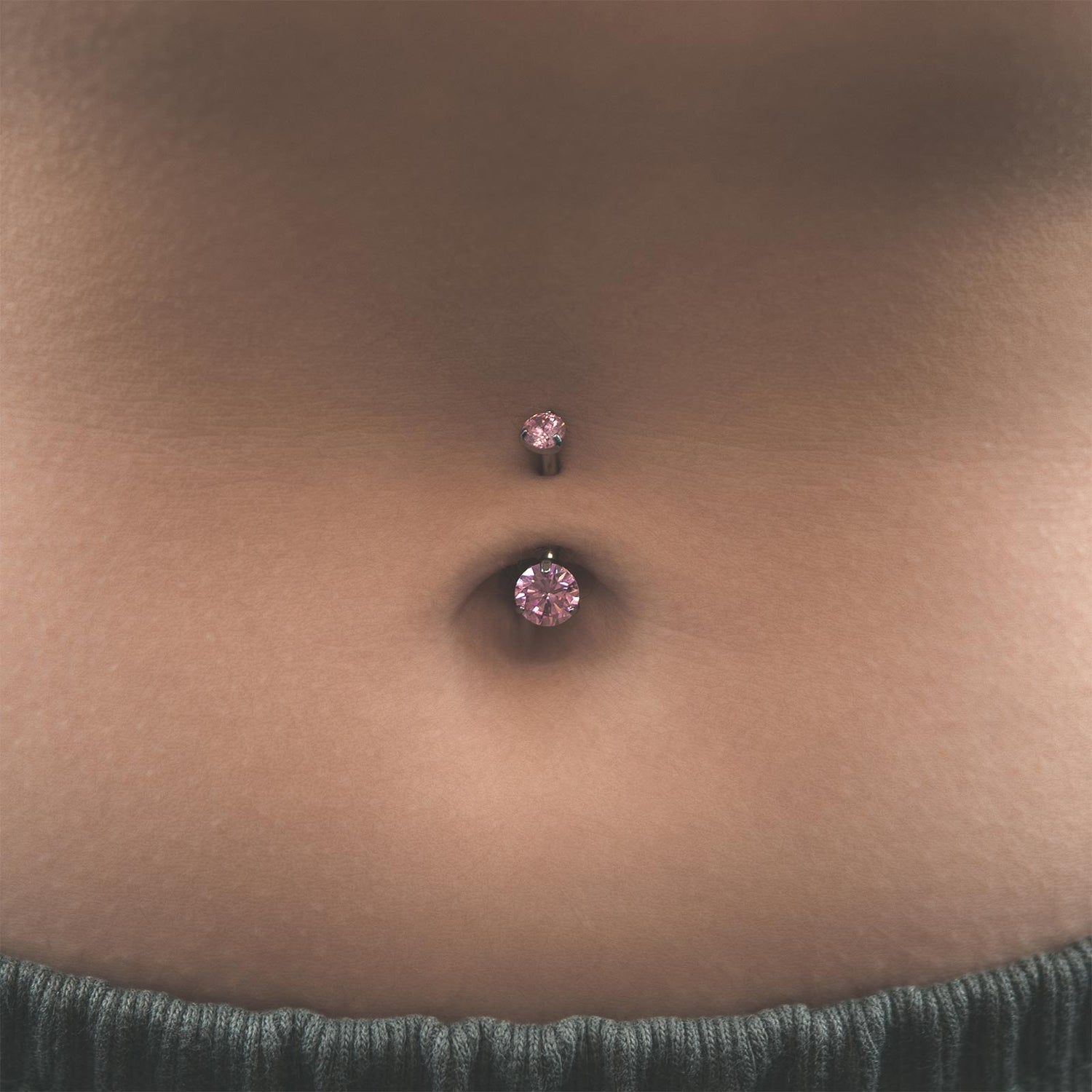 Double Pink Jewelled Internally Threaded Titanium Belly Bar | SIBJ