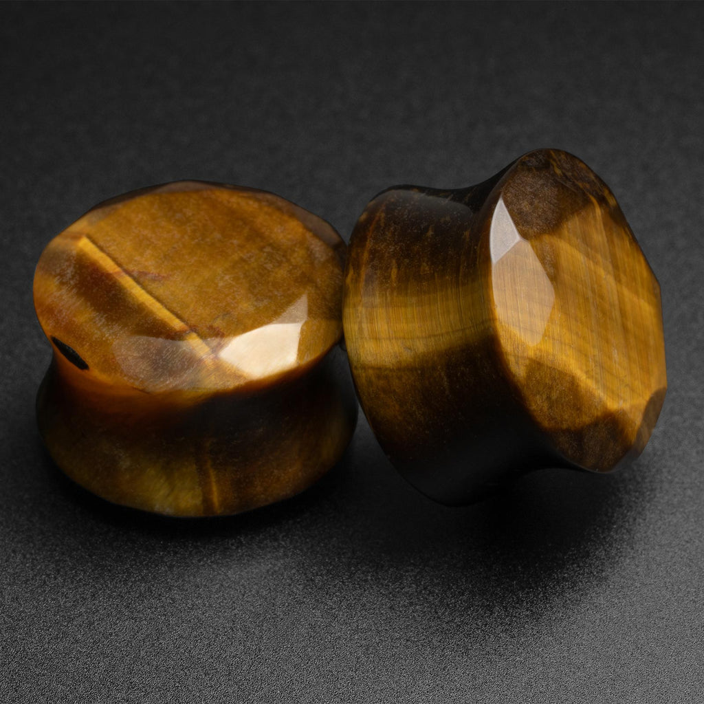 Faceted Yellow Tigers Eye Double Flare Plug | Ear Stretching