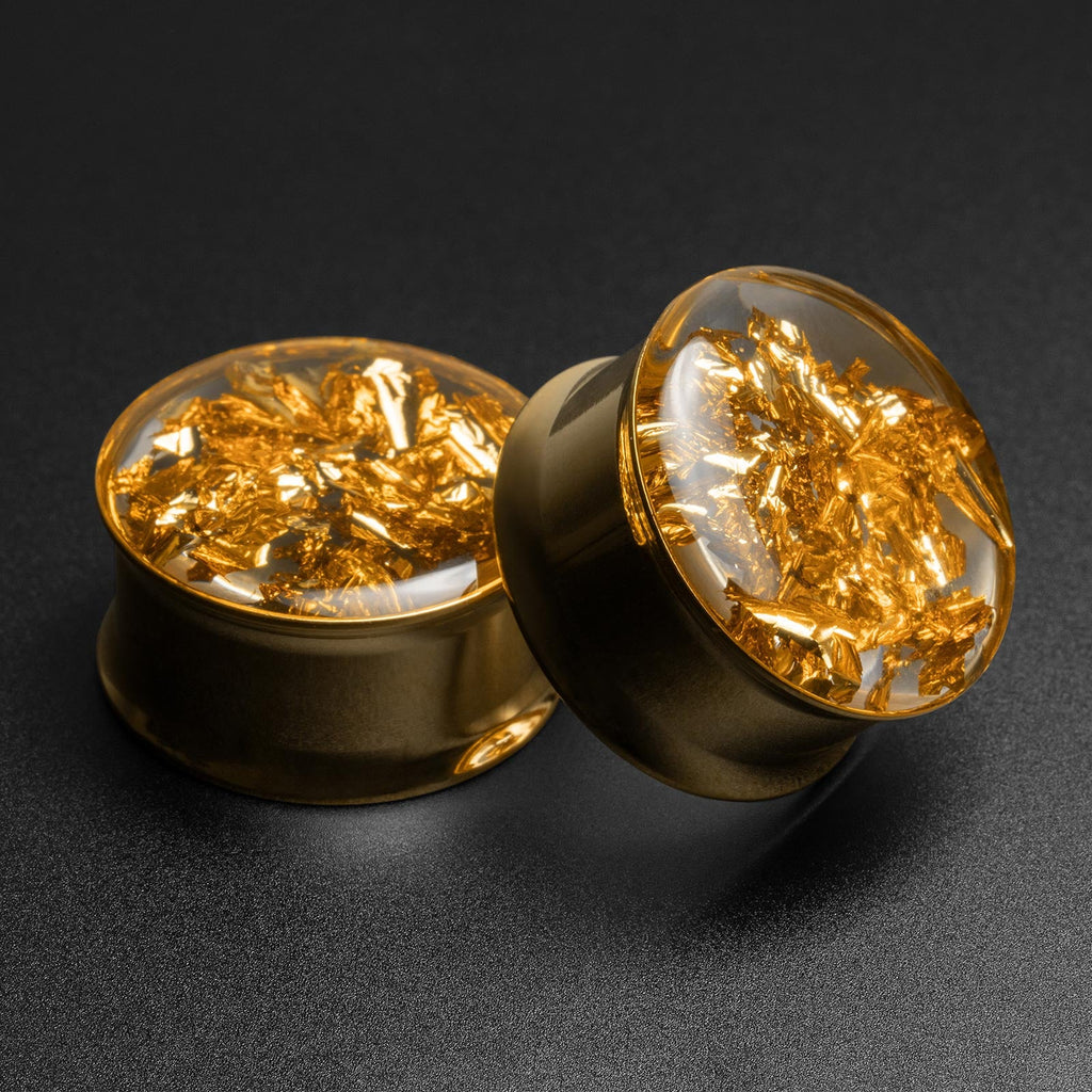 Golden Flake Double Flare PVD Plug | Stretch It Body Jewellery