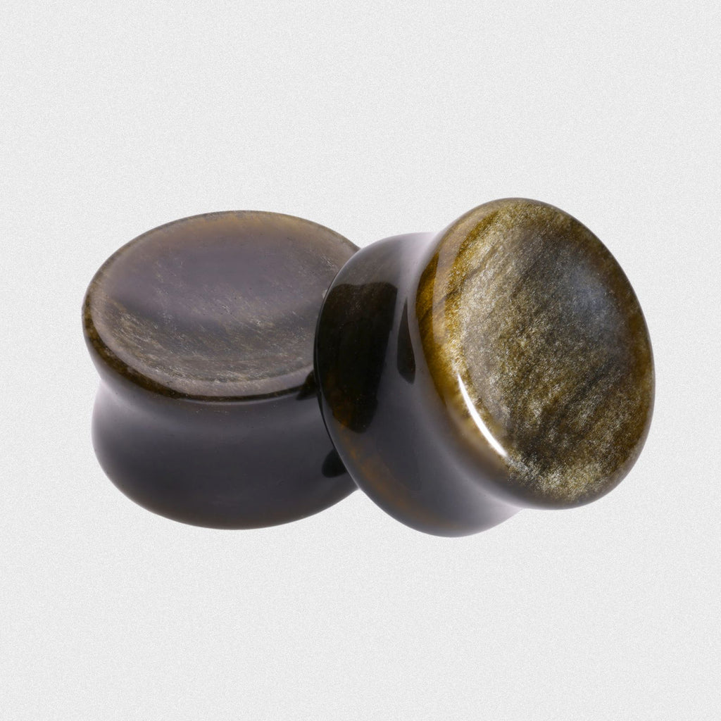 Golden Obsidian Double Flare Concave Stone Plug | Obsidian Plugs