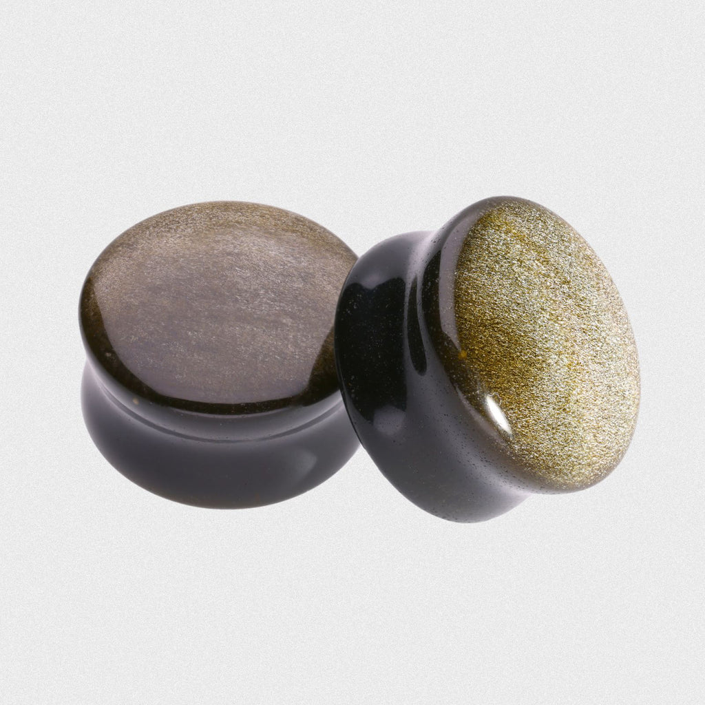 Golden Obsidian Double Flare Convex Plug | Obsidian Plugs