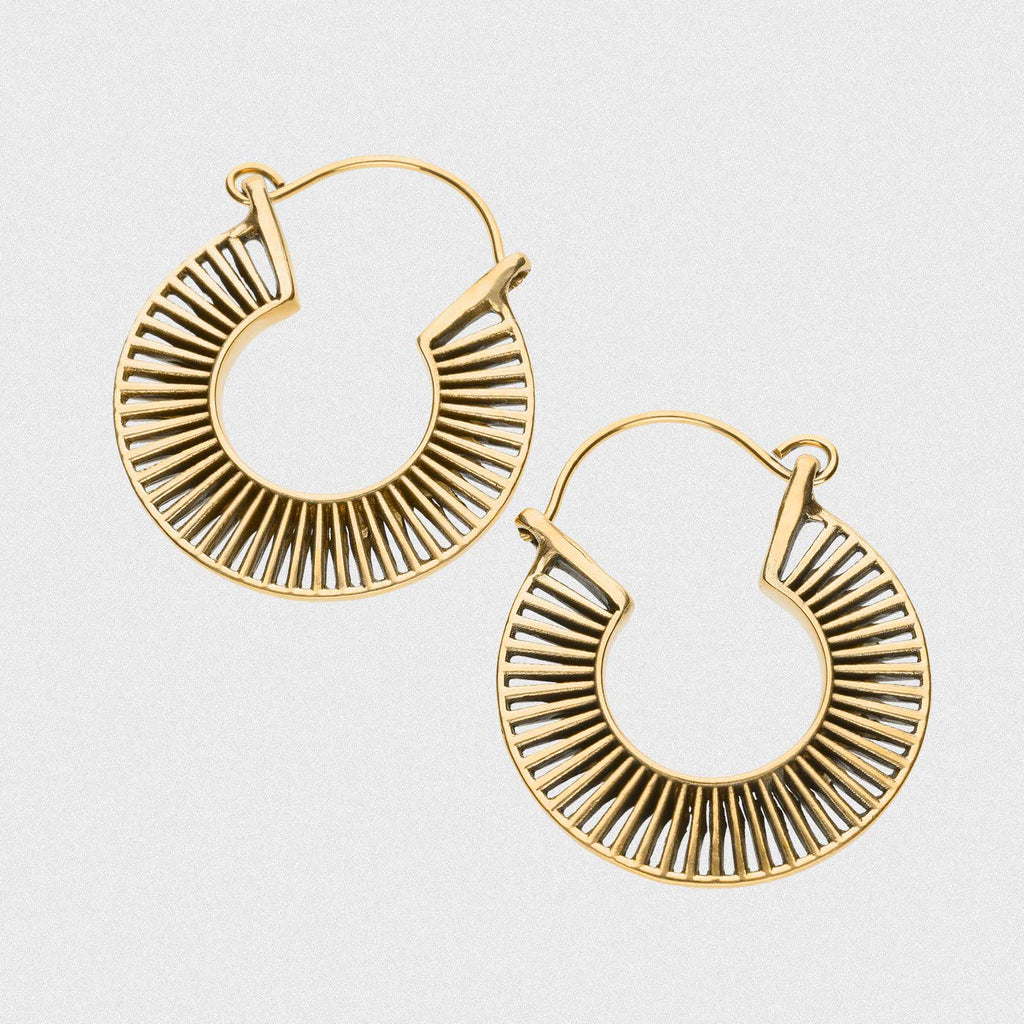 Golden Slinky Brass Plug Hoops | Ear Hangers For Stretched Lobes