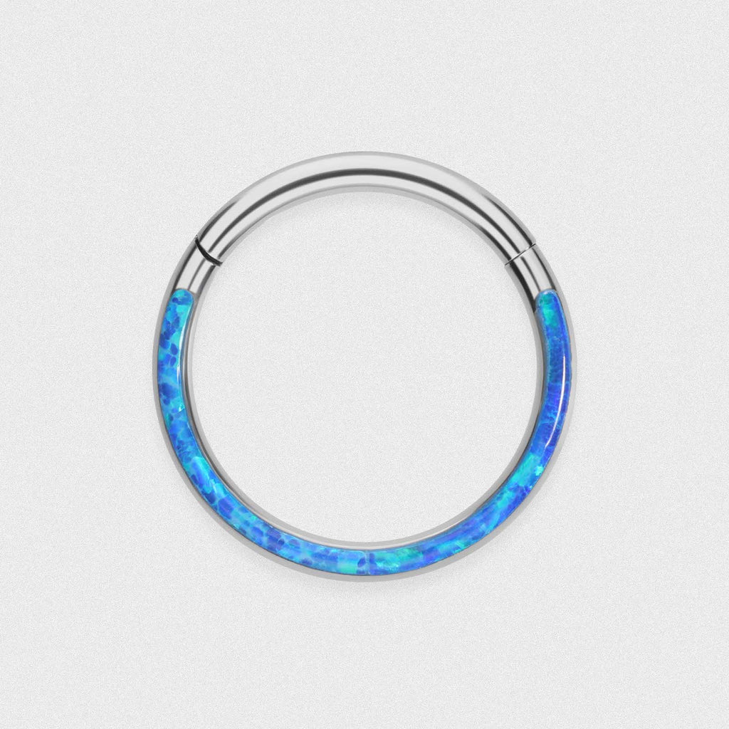 Inlaid Pacific Blue Synth Opal Titanium Septum Clicker | Septum Rings
