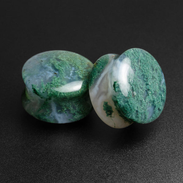 Moss Agate Double Flare Convex Stone Plug | Ear Stretchers & Plugs ...