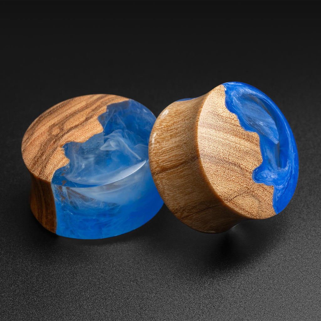 Ocean Swirl Epoxy & Olive Wood Double Flare Plug | Wood Plugs | SIBJ ...