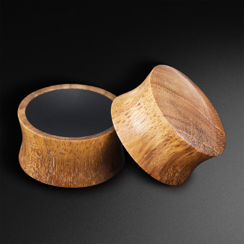 Olive Wood Double Flare Concave Plug With Black Areng Wood Inlay