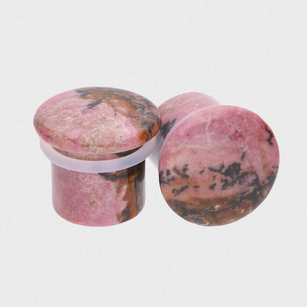 Rhodonite Single Flare Convex Stone Plug | Stone Gauges | SIBJ