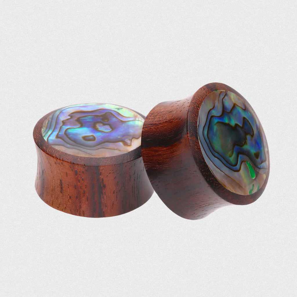 Sono Wood Double Flare Plug With Abalone Shell Inlay