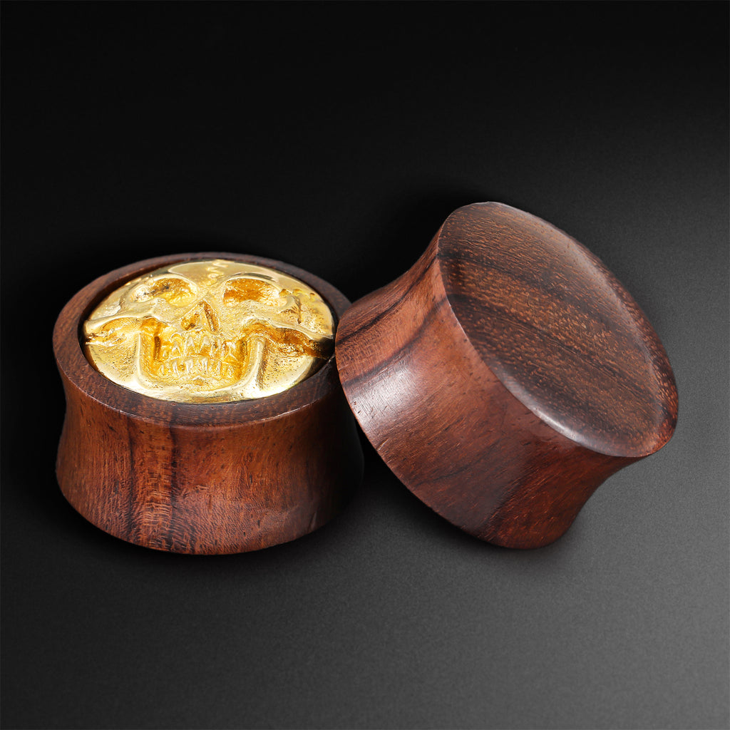 Sono Wood Double Flare Plug with Brass Skull Inlay | Stretch It ...