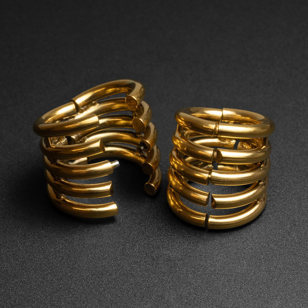 Stacked Ring Gold PVD Hinged Ear Weight | Ear Hangers | SIBJ