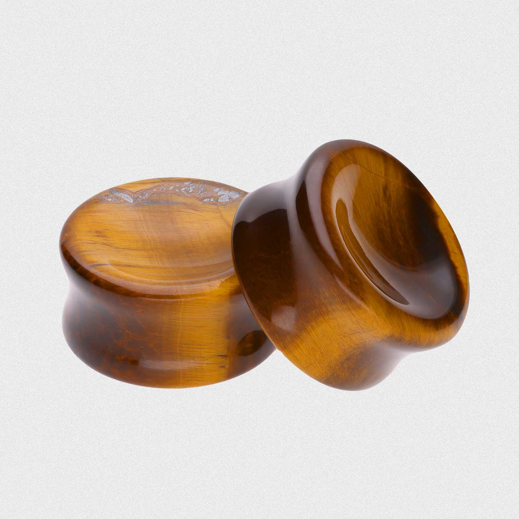 Yellow Tiger's Eye Double Flare Concave Plug | Tiger's Eye Plugs