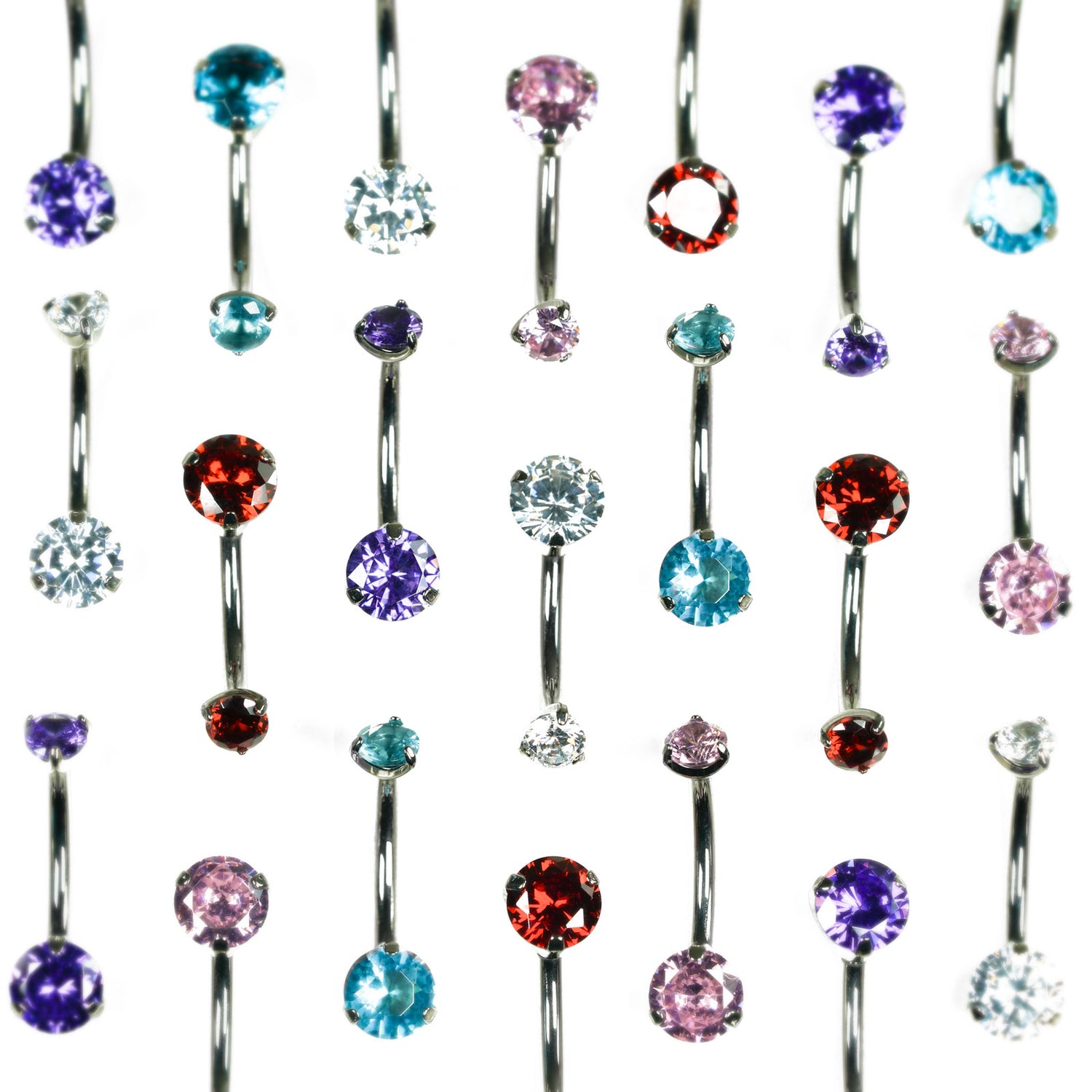 Double Aqua Jewelled Internally Threaded Titanium Belly Bar | SIBJ