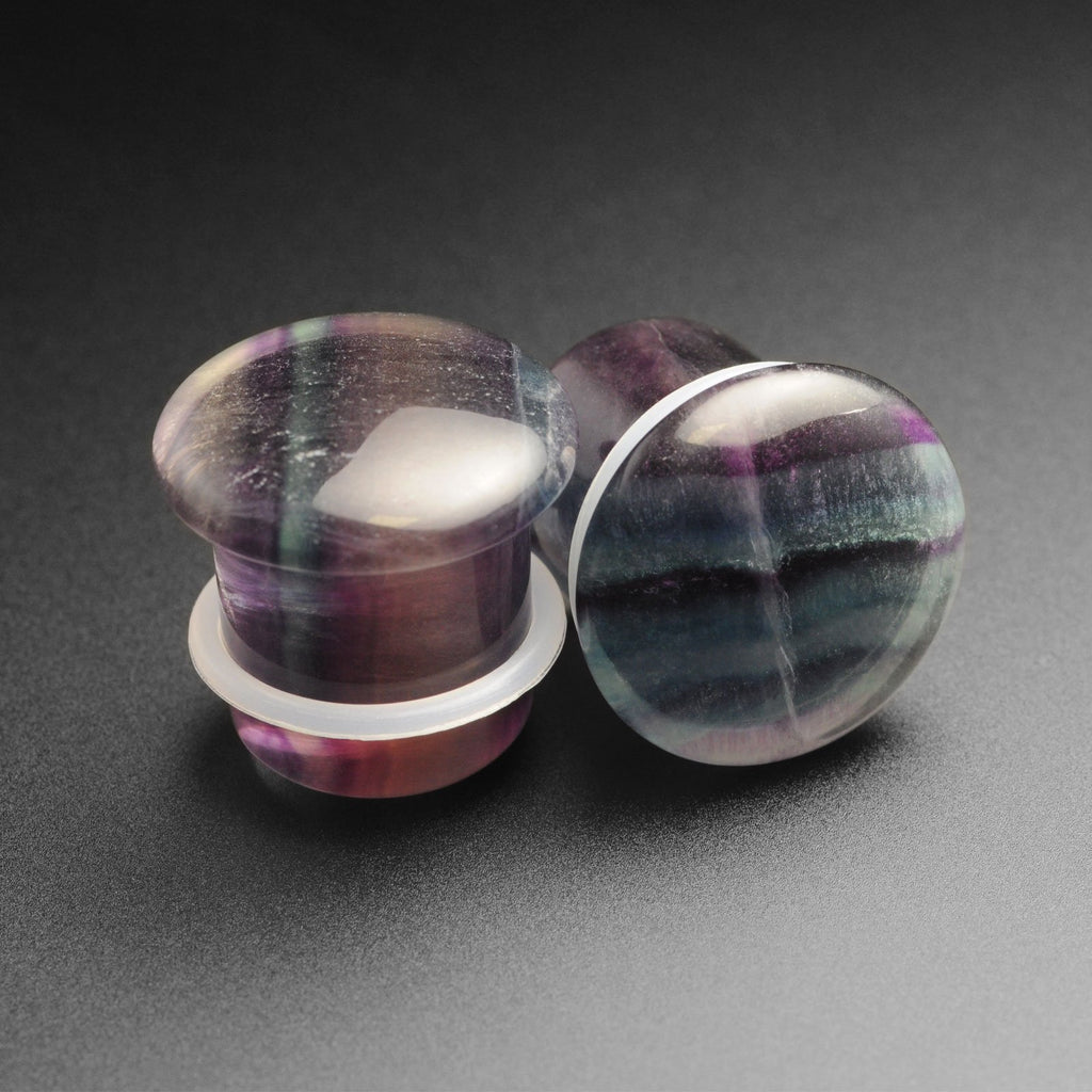Rainbow Fluorite Single Flare Convex Stone Plug