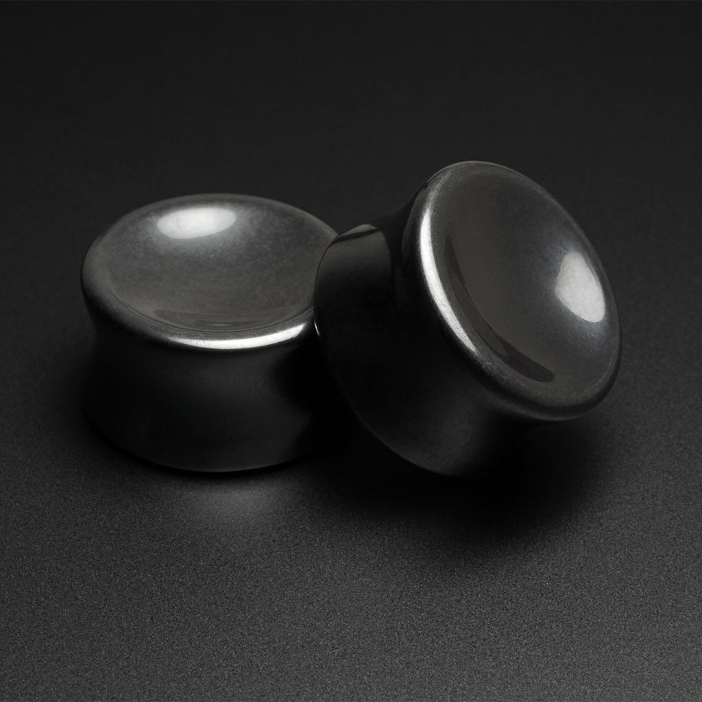 Hematite Double Flare Concave Stone Plug | Hematite Gauge | SIBJ